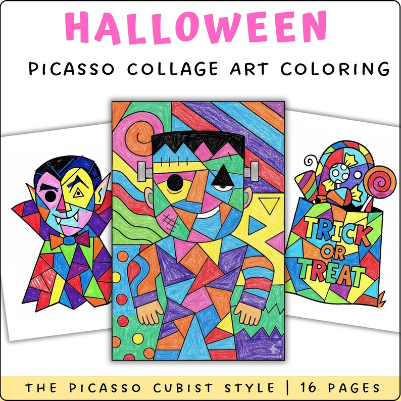 Halloween Picasso Art Coloring Pages: Abstract Designs (digital ...
