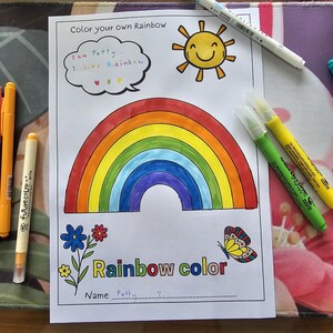 Rainbow and Unicorns Coloring Page - Colors Practice Rainbow -printable ...