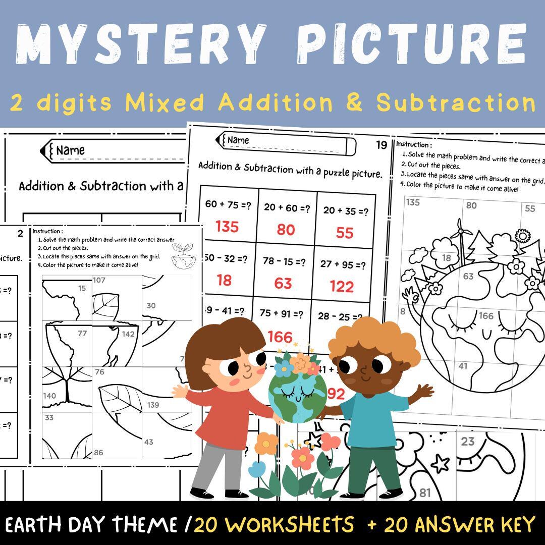 Earth Day Math Puzzle: 2-digit Addition & Subtraction (printable) - Etsy