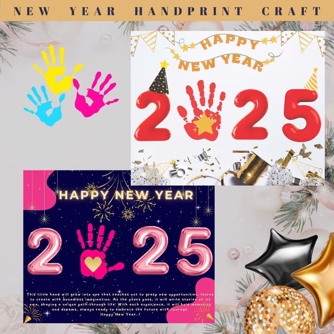 New Year 2025 Handprint Art Printable, Kids Handprint Craft, Handprint ...