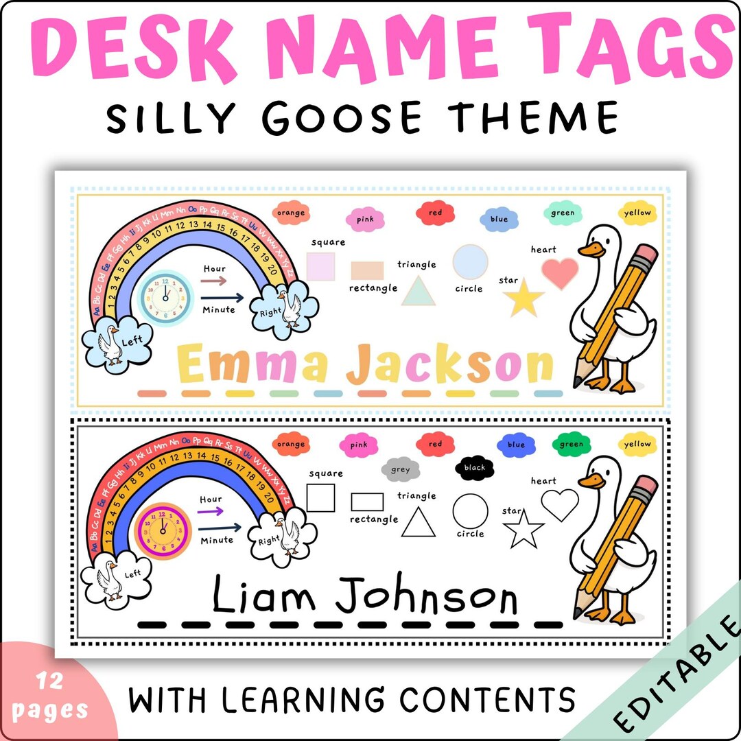 Silly Goose Desk Name Tags: Classroom Decor, Learning Aids (printable ...