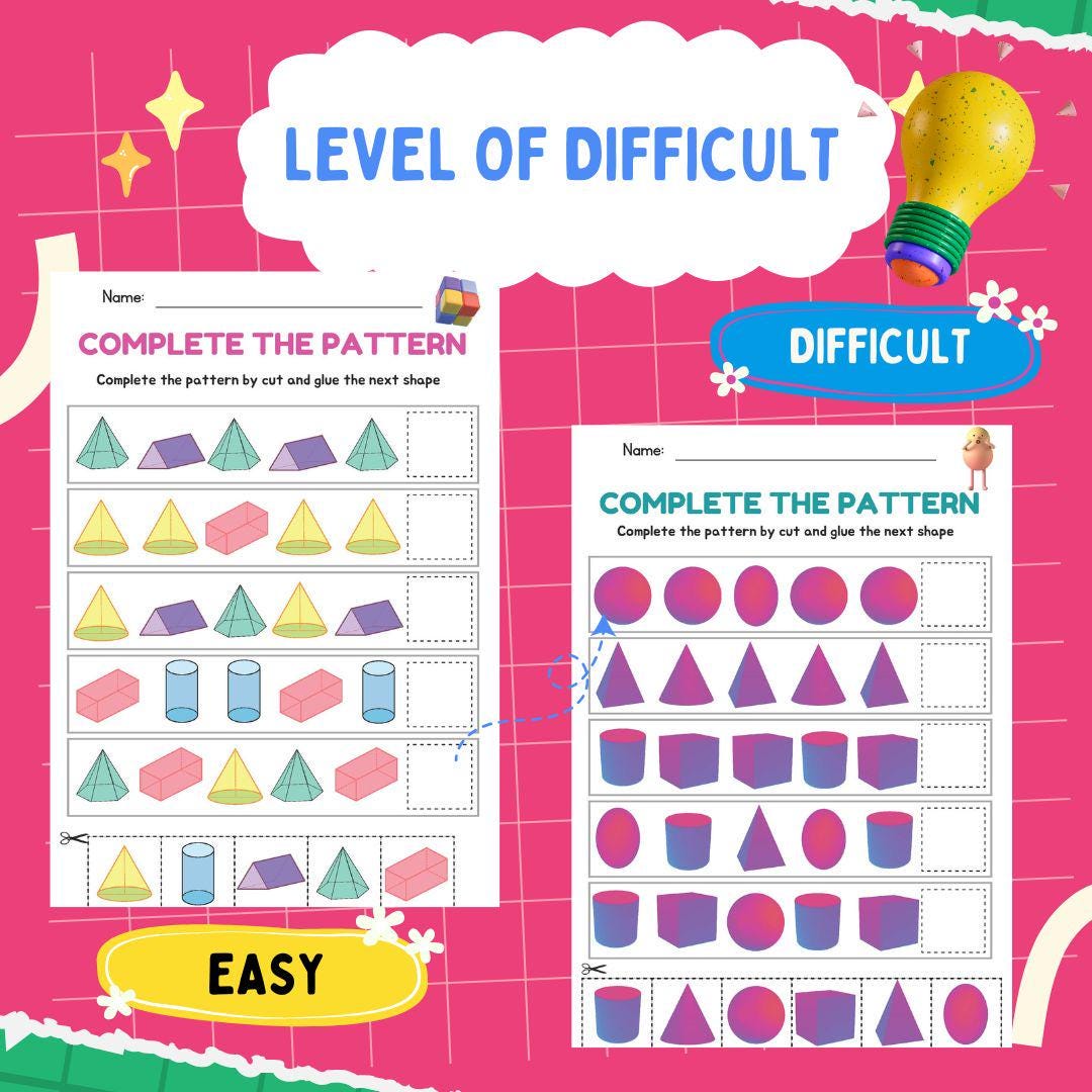 Math 3D Shape Pattern Sequence Worksheets for Prek & Kindergarten, 3 ...