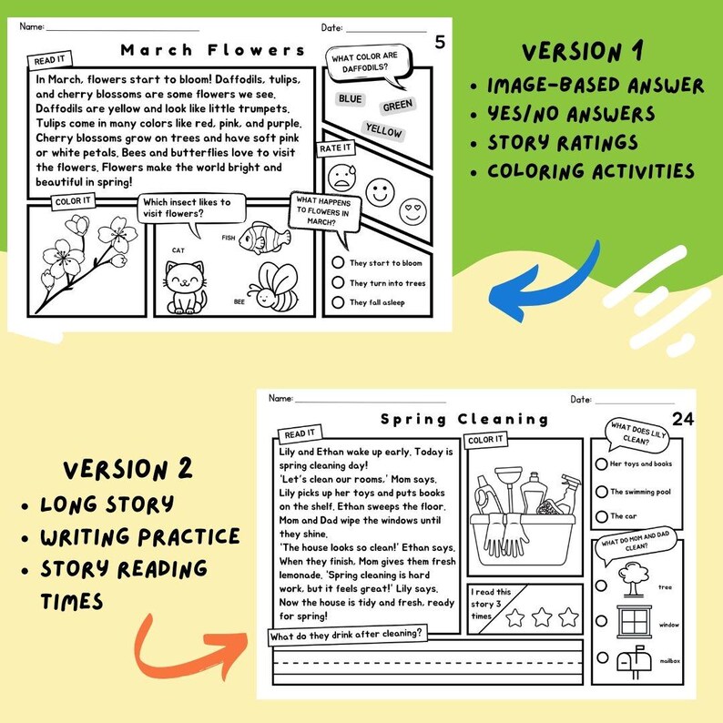 March Reading Comprehension Passages for Kindergarten & 1st Grade, St ...