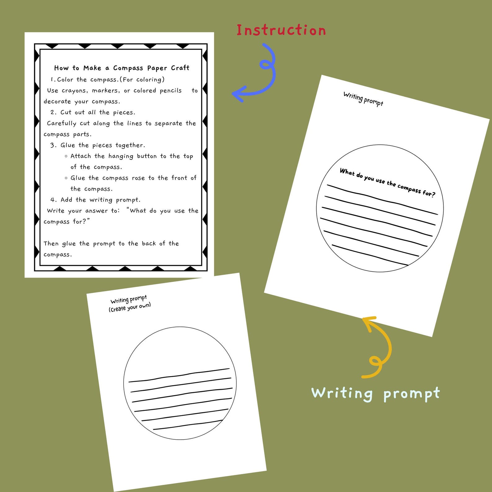Compass Craft Activity & Writing Prompt: Camping Theme (digital ...