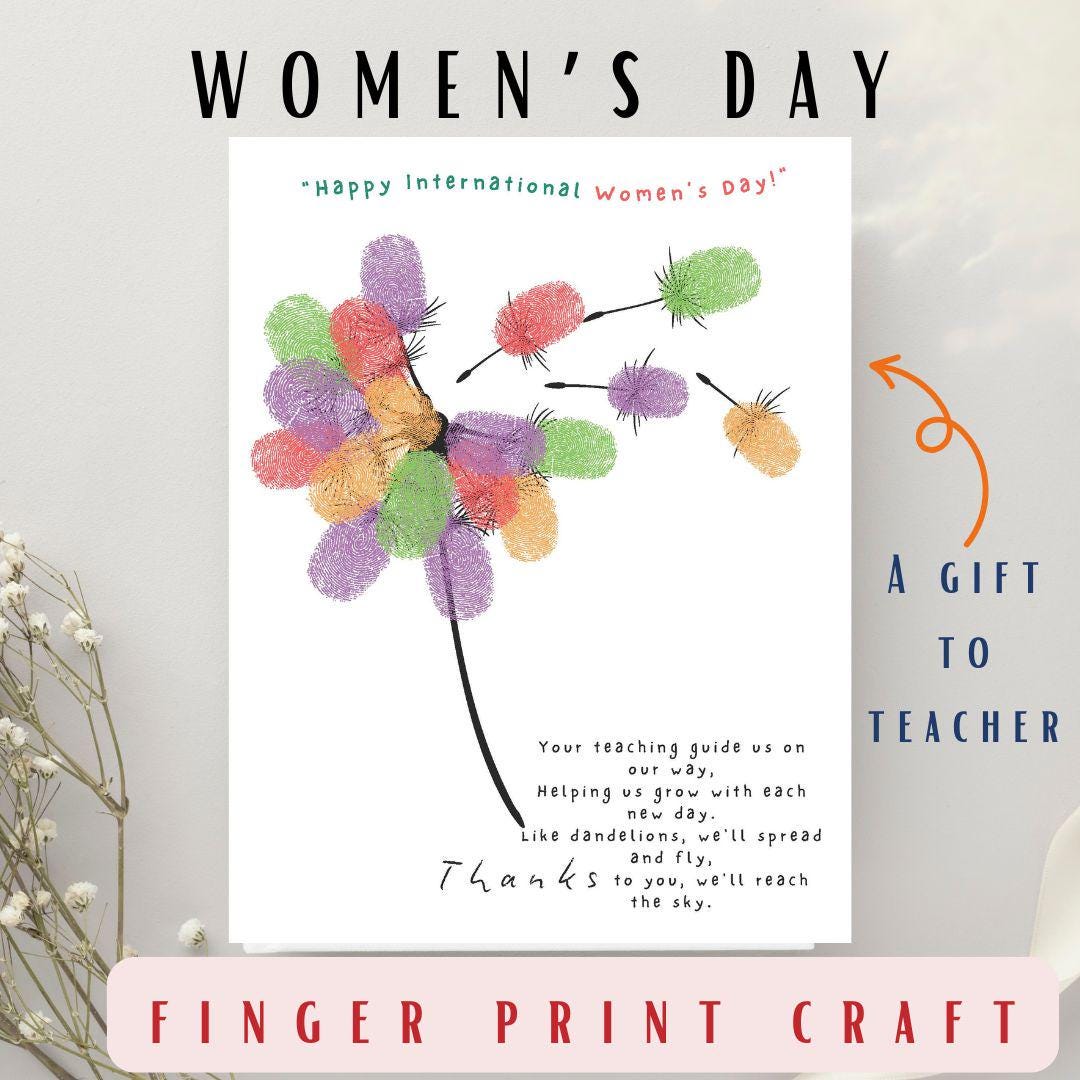 Women's Day Handprint Craft: Dandelion Fingerprint Gift (PDF Download ...