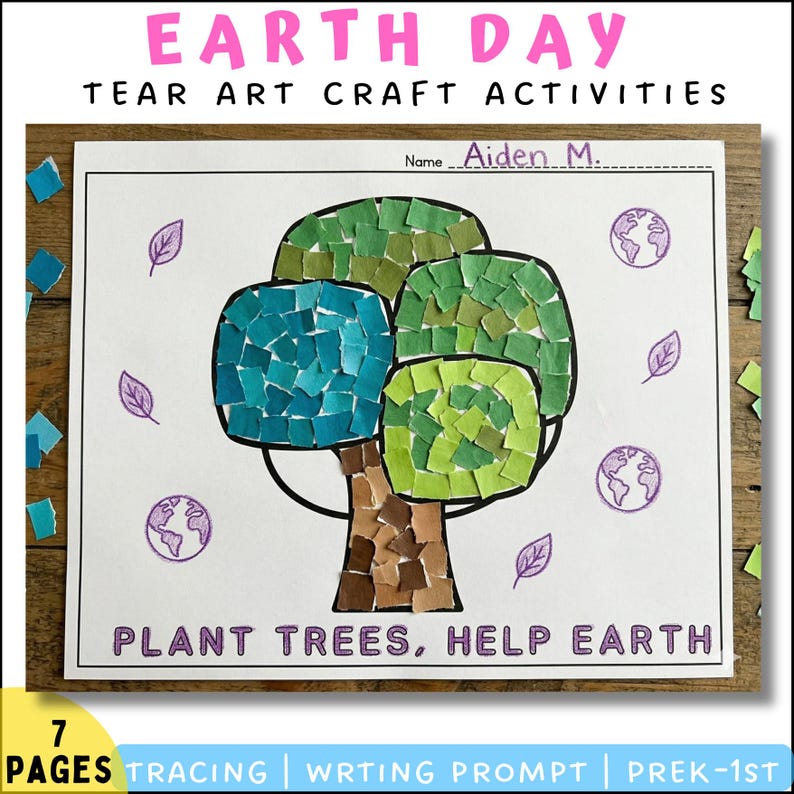Earth Day Tree Tear Art Craft | Fine Motor Activity, Writing Prompt ...