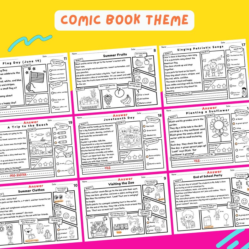 Pasajes de comprensión lectora de junio para jardín de infantes y ...