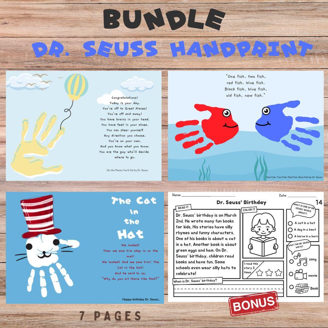 Bundle: Dr. Seuss Week Handprint Art , Handprint Craft Activities |one ...
