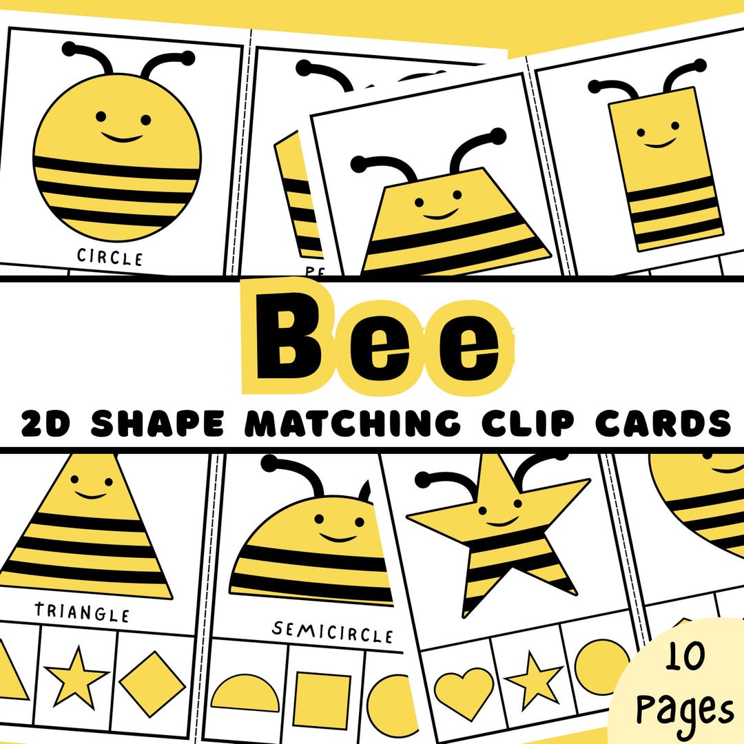 Bee 2D Shape Matching Clip Cards | Preschool & Kindergarten Math Center ...