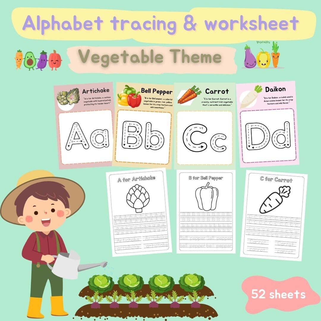 Vegetables Theme ABC Alphabet Tracing &activities Workbooks for Kids - Etsy