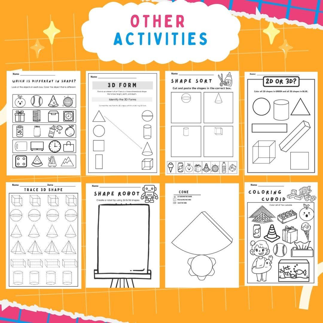 3D Shape Worksheets: Preschool & Kindergarten Math (printable PDF) - Etsy