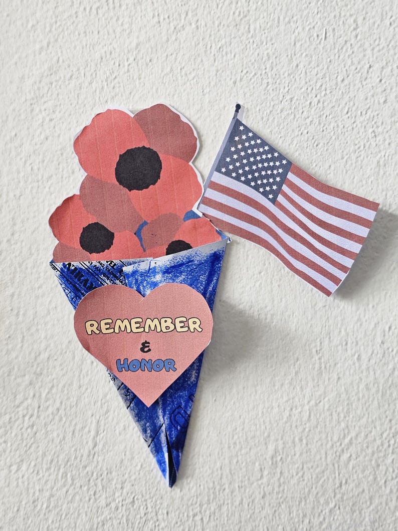 Memorial Day Poppy Flowers Bouquet Paper Craft Activities, Veterans Day ...