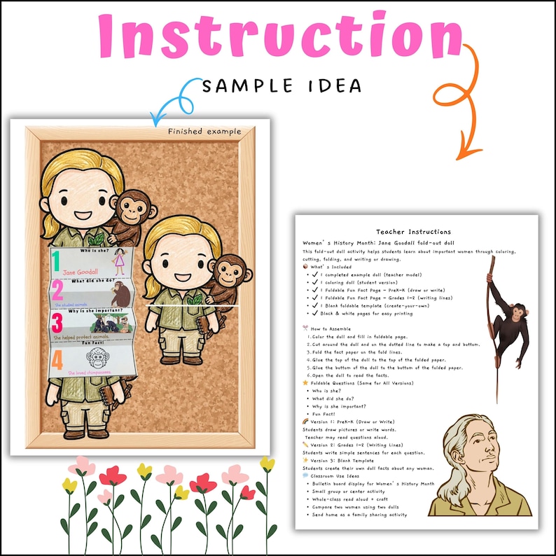 Women’s History Month Jane Goodall Fold-out Doll Craft Activity | K–1 ...