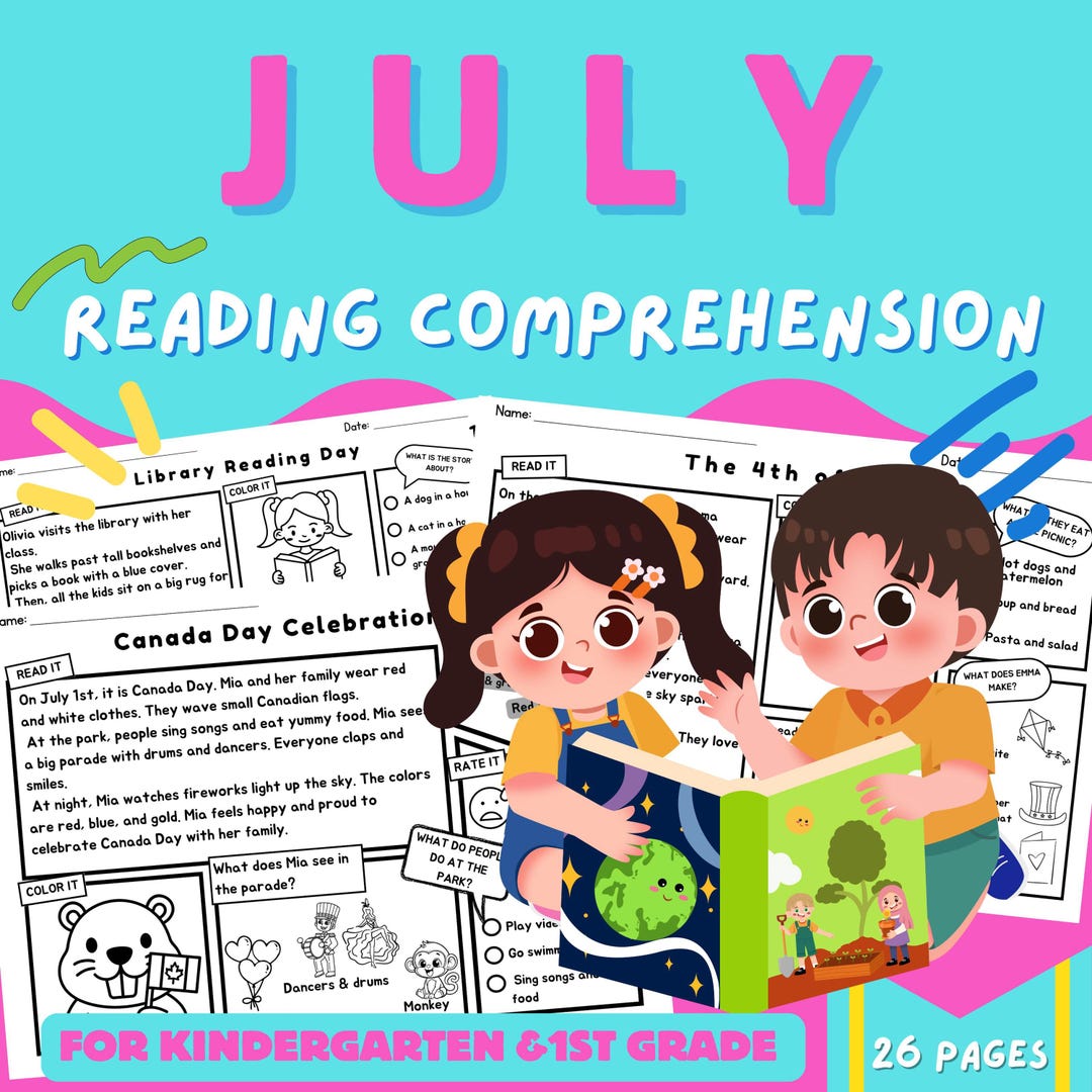 July Reading Comprehension Passages for Kindergarten & 1st Grade, 4th ...