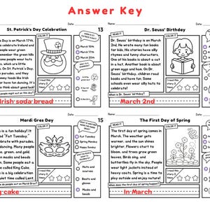 March Reading Comprehension Passages for Kindergarten & 1st Grade, St ...