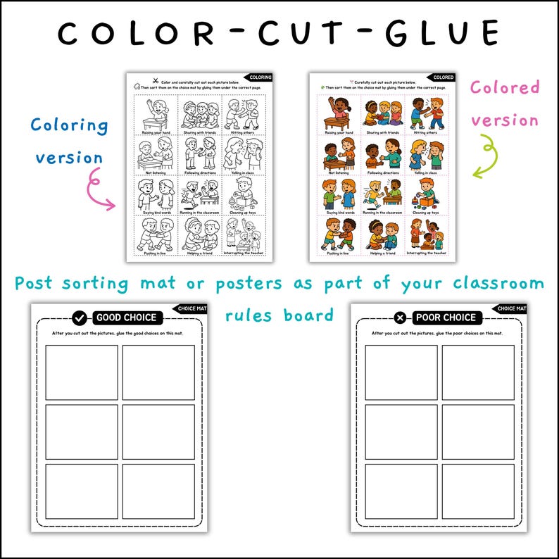 Classroom Rules Sorting Activity: Good Vs Poor Choices (PDF Download - Etsy