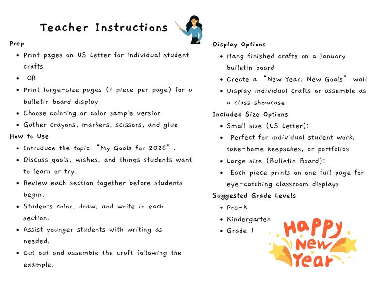 New Year Goals Craft 2026 + Writing Prompt | Auto-updated Every Year ...