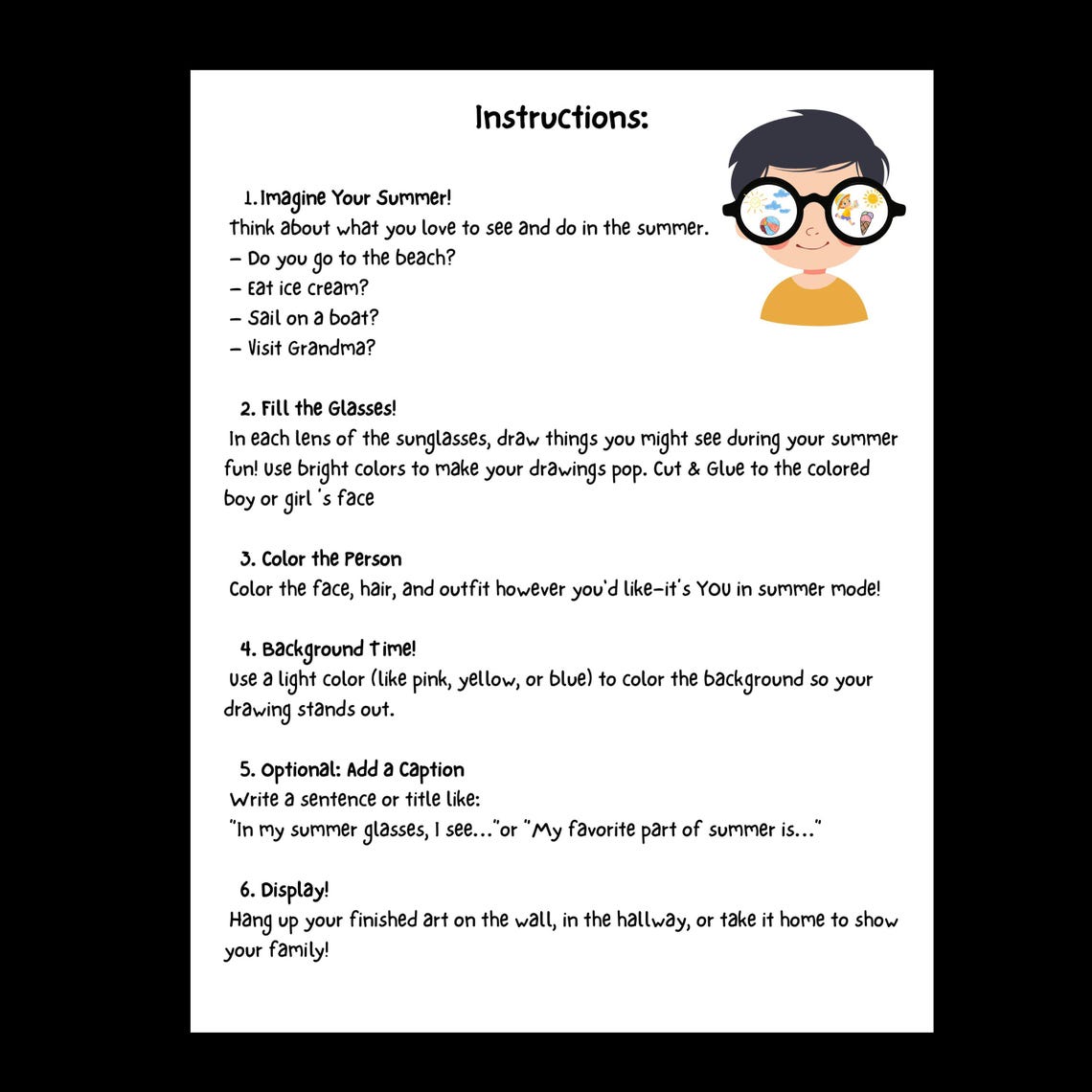 Summer Sunglasses Art Activity: Printable Kids Craft Template (PDF ...