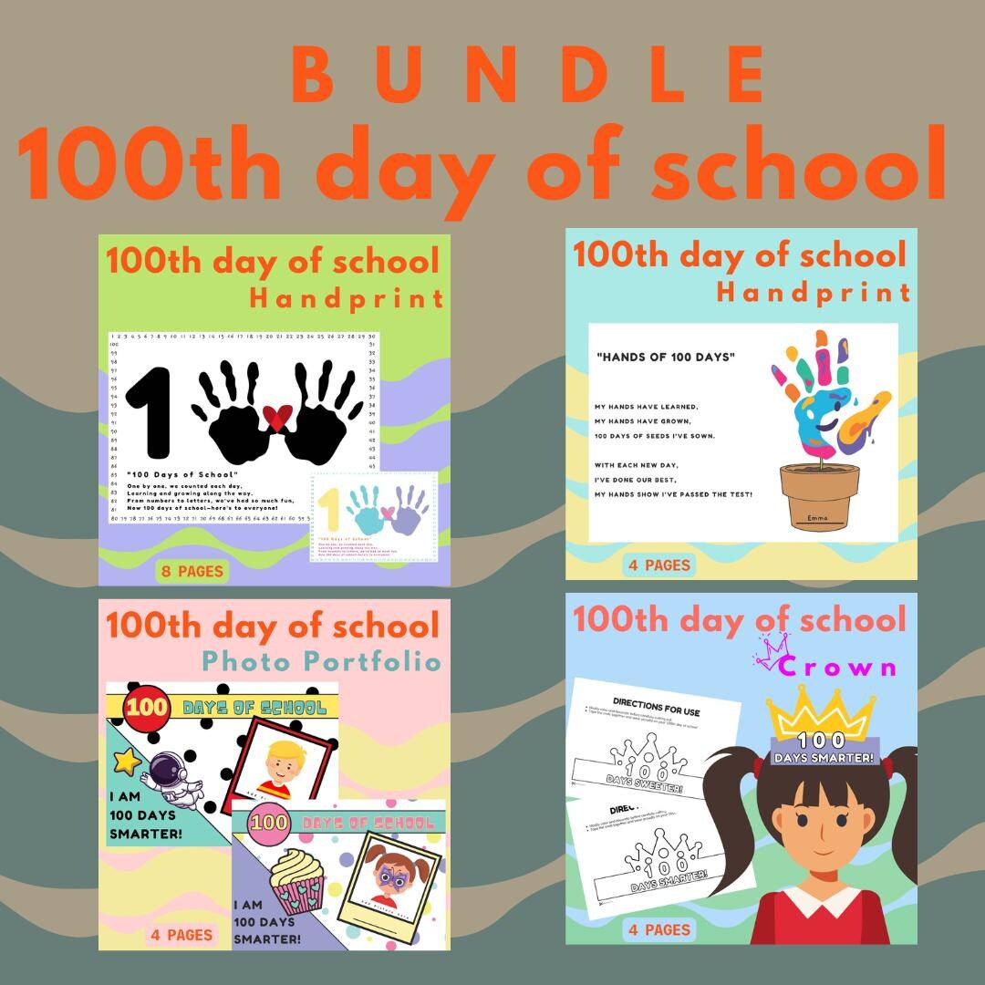 Bundle: 100th Day of School Activities & Craft, Handprint, Crown, Photo ...