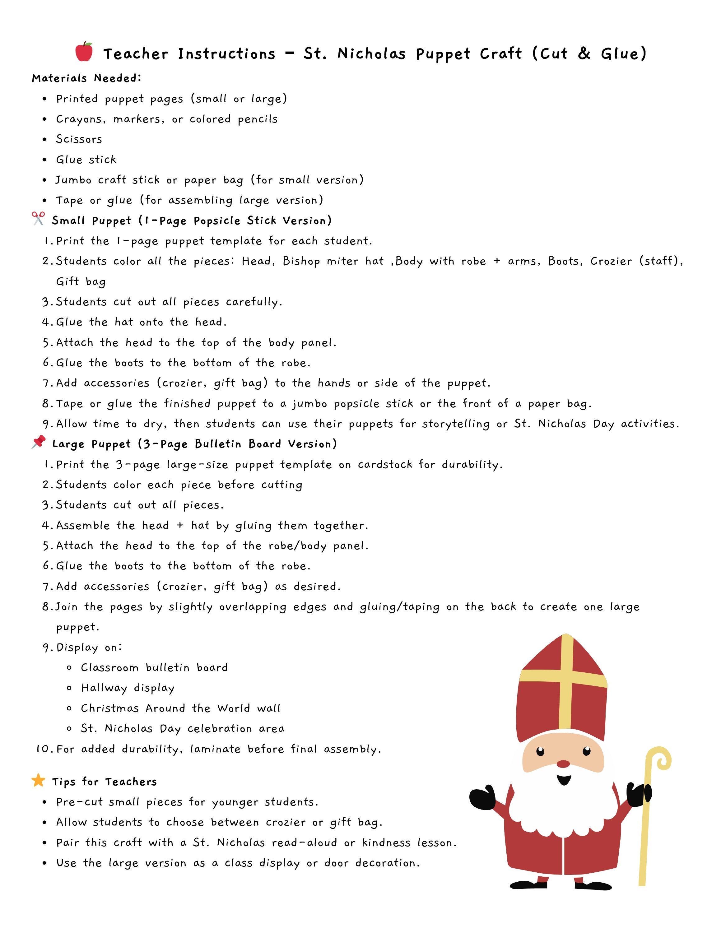 St. Nicholas Day Craft |build-a-saint Puppet (small and Large) | Cut ...
