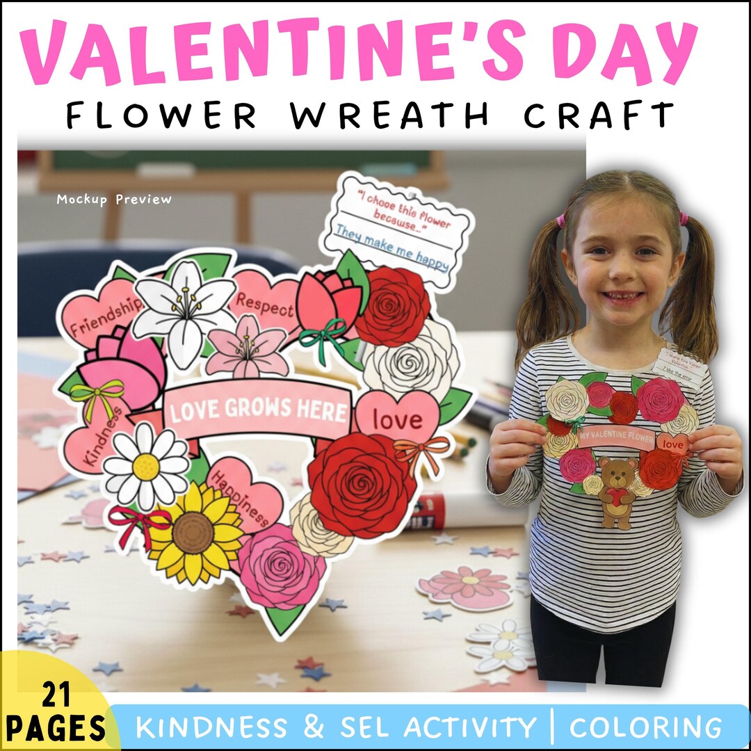 Valentine’s Day Flower Wreath Craft |kindness & SEL Activity| 5 Flower ...