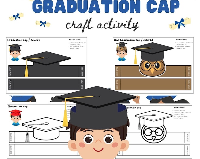 Graduation Cap Paper Crown Party Coloring Printable Kids Craft ...