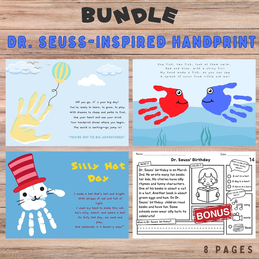 Dr. Seuss Handprint Craft Bundle: Read Across America Activities ...