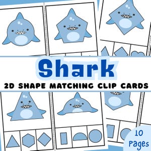 Shark 2D Shape Matching Clip Cards | Preschool & Kindergarten Math ...