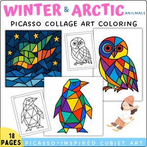 Winter & Arctic Animals Picasso-inspired Cubist Art | Abstract Coloring ...