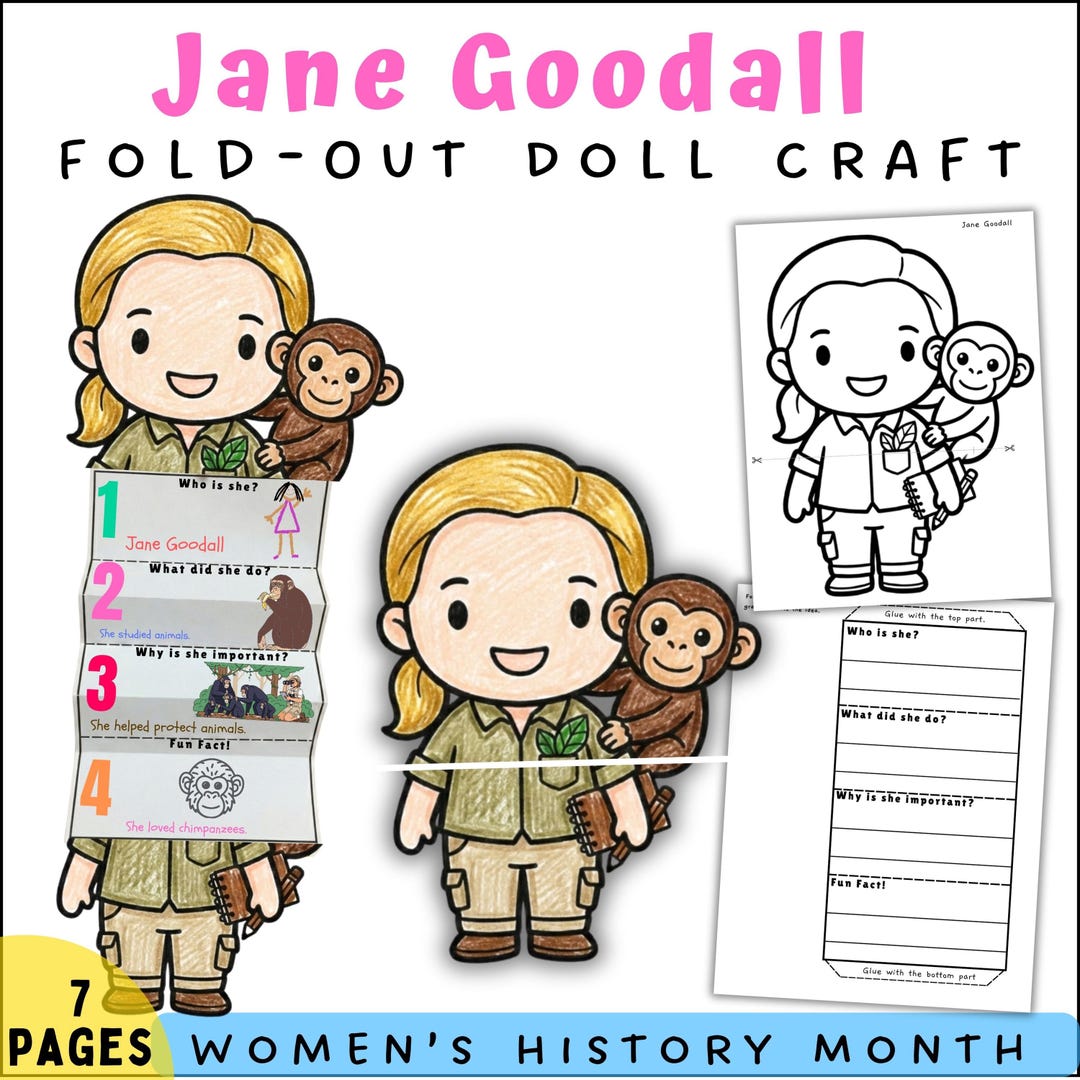 Women’s History Month Jane Goodall Fold-out Doll Craft Activity | K–1 ...
