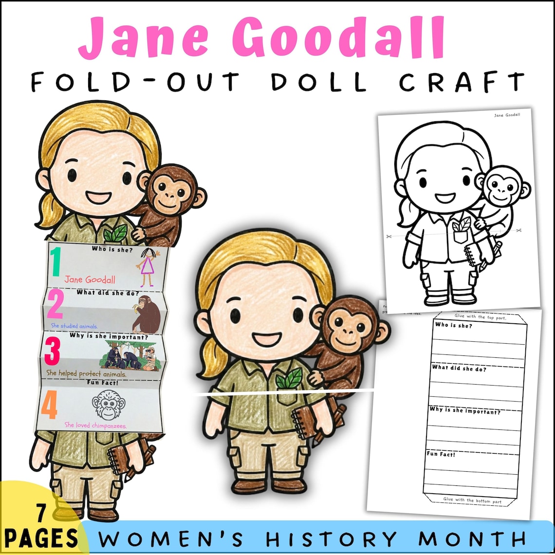 Women’s History Month Jane Goodall Fold-out Doll Craft Activity | K–1 ...