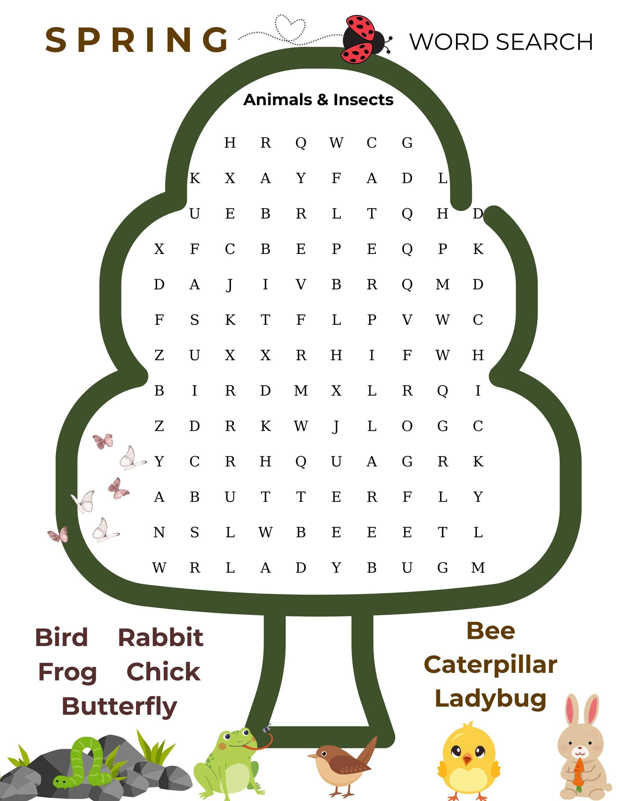 Spring Word Search Puzzle: Kids Activity Worksheet (digital Download ...