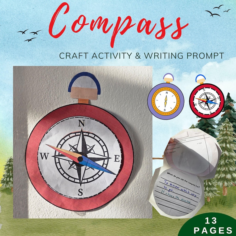 Compass Craft Activity & Writing Prompt: Camping Theme (digital ...