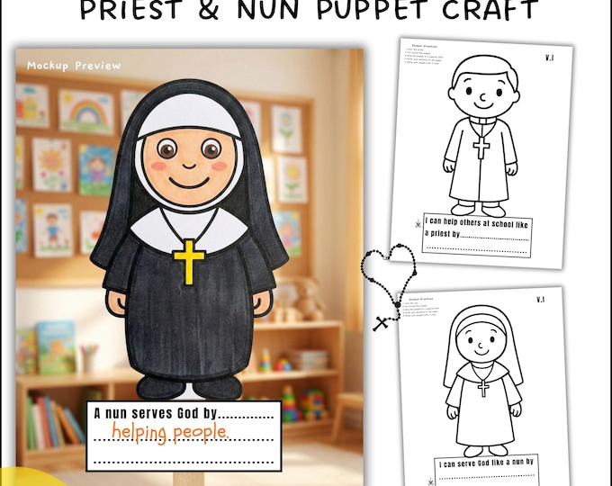 Catholic Schools Week Priest & Nun Puppet Craft With Writing Prompt | K ...
