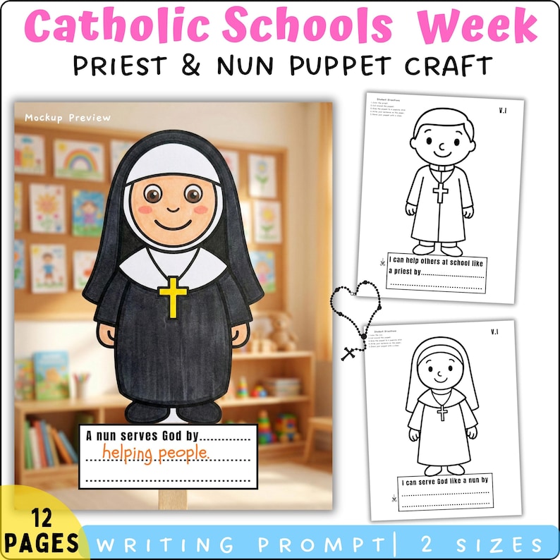 Catholic Schools Week Priest & Nun Puppet Craft With Writing Prompt | K ...