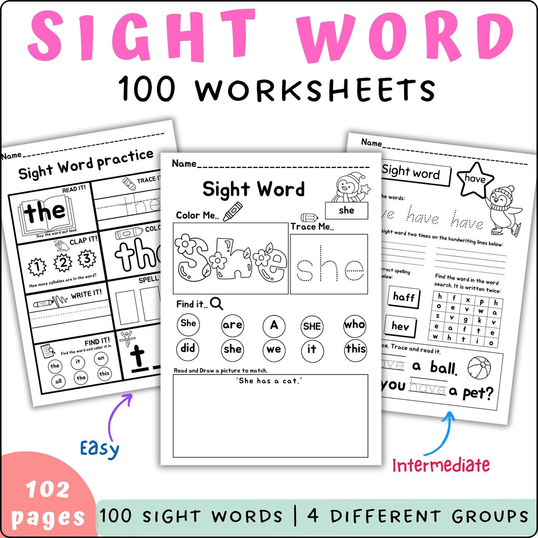 100 High-frequency Sight Words Worksheets | Easy & Intermediate Levels ...