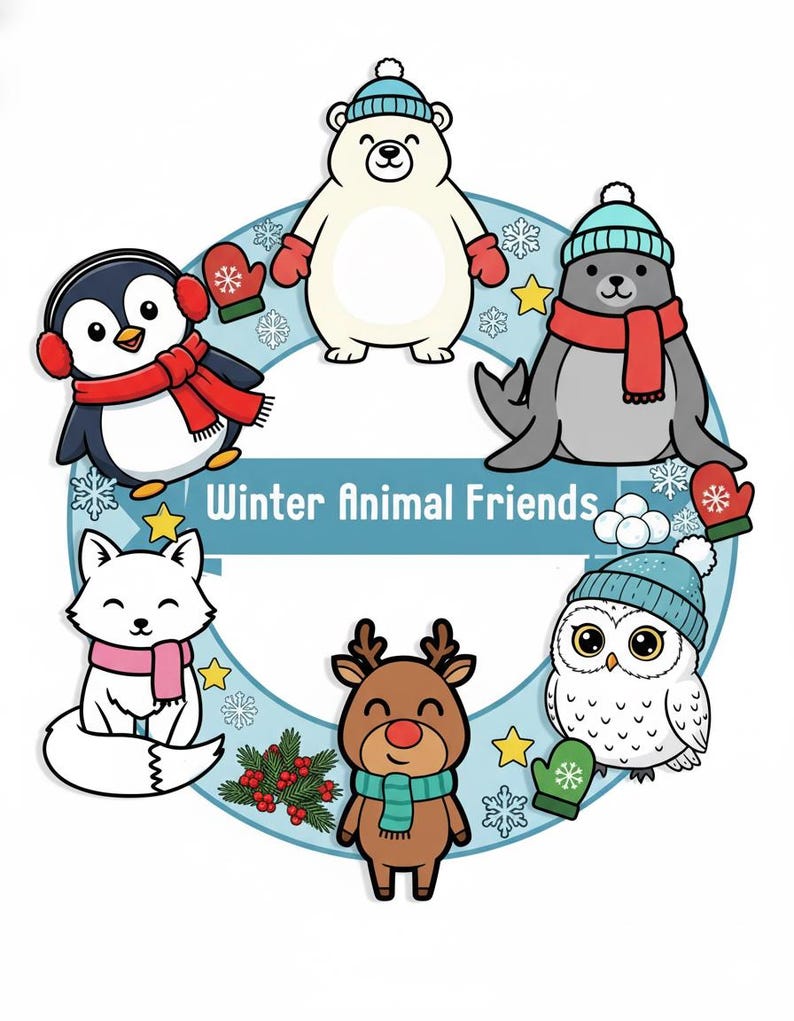 Winter Animal Friends Wreath Craft for Kids | Winter Cut and Paste ...
