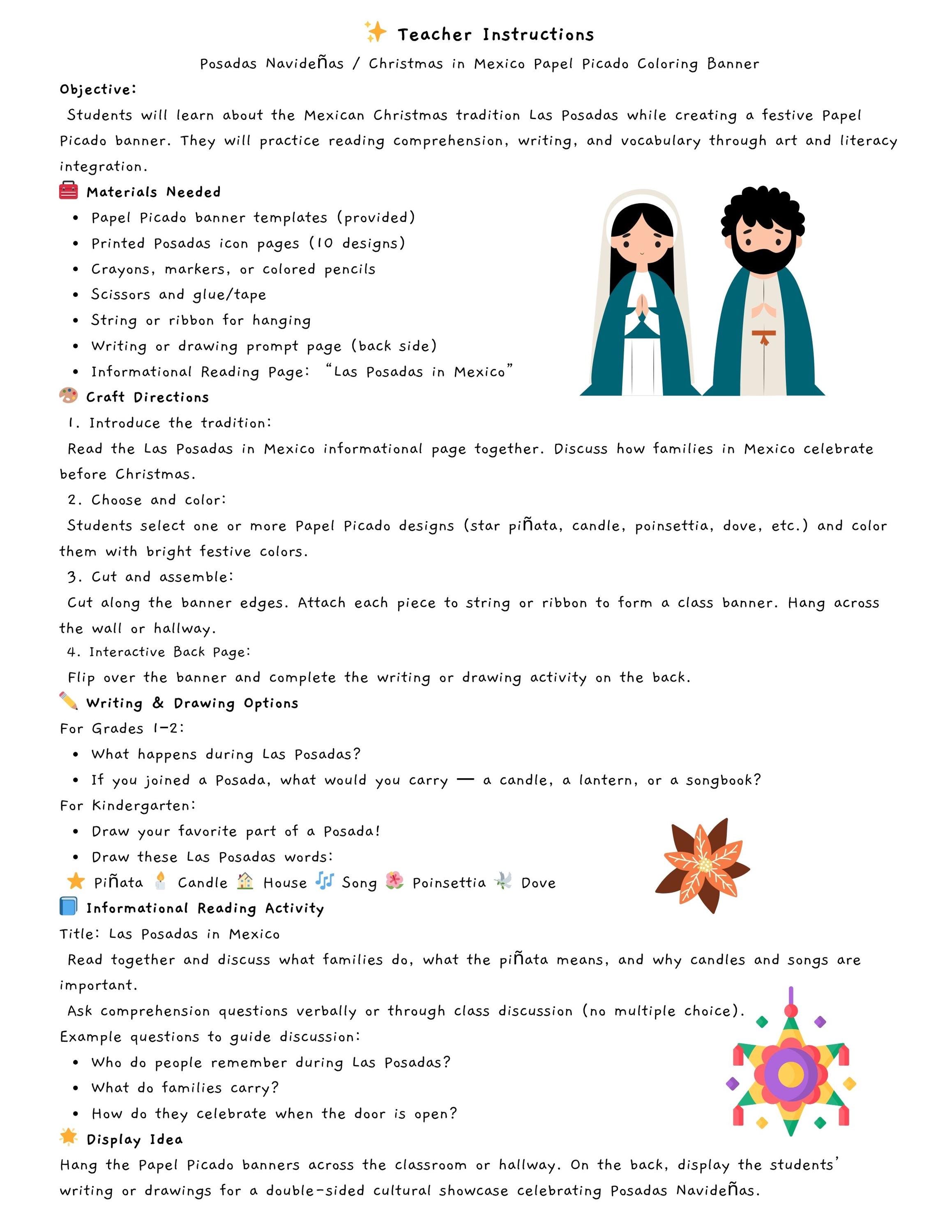 Las Posadas Christmas in Mexico Papel Picado Banner & Literacy Craft ...