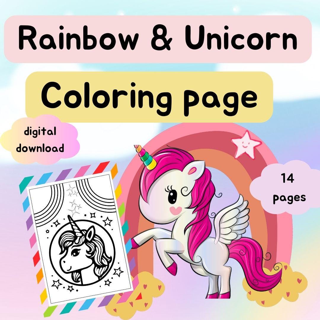 Rainbow and Unicorns Coloring Page - Colors Practice Rainbow -printable ...