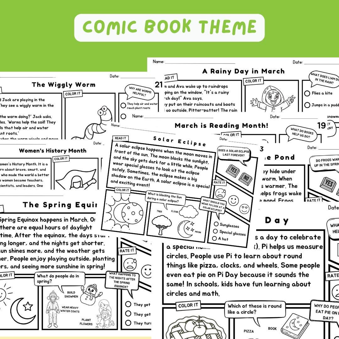 March Reading Comprehension Passages for Kindergarten & 1st Grade, St ...