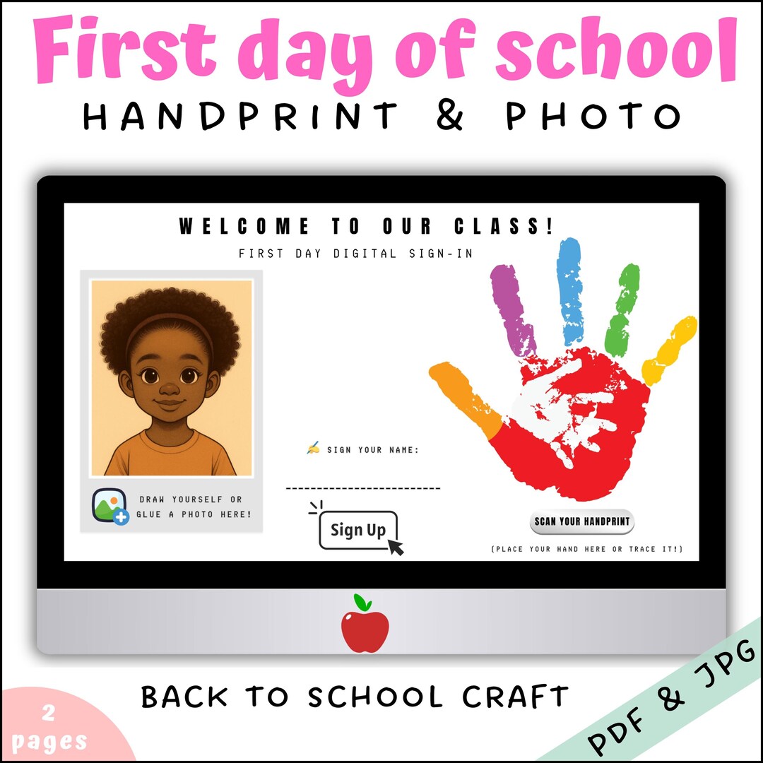 First Day of School Handprint Art: Tech-themed Photo Keepsake (PDF ...