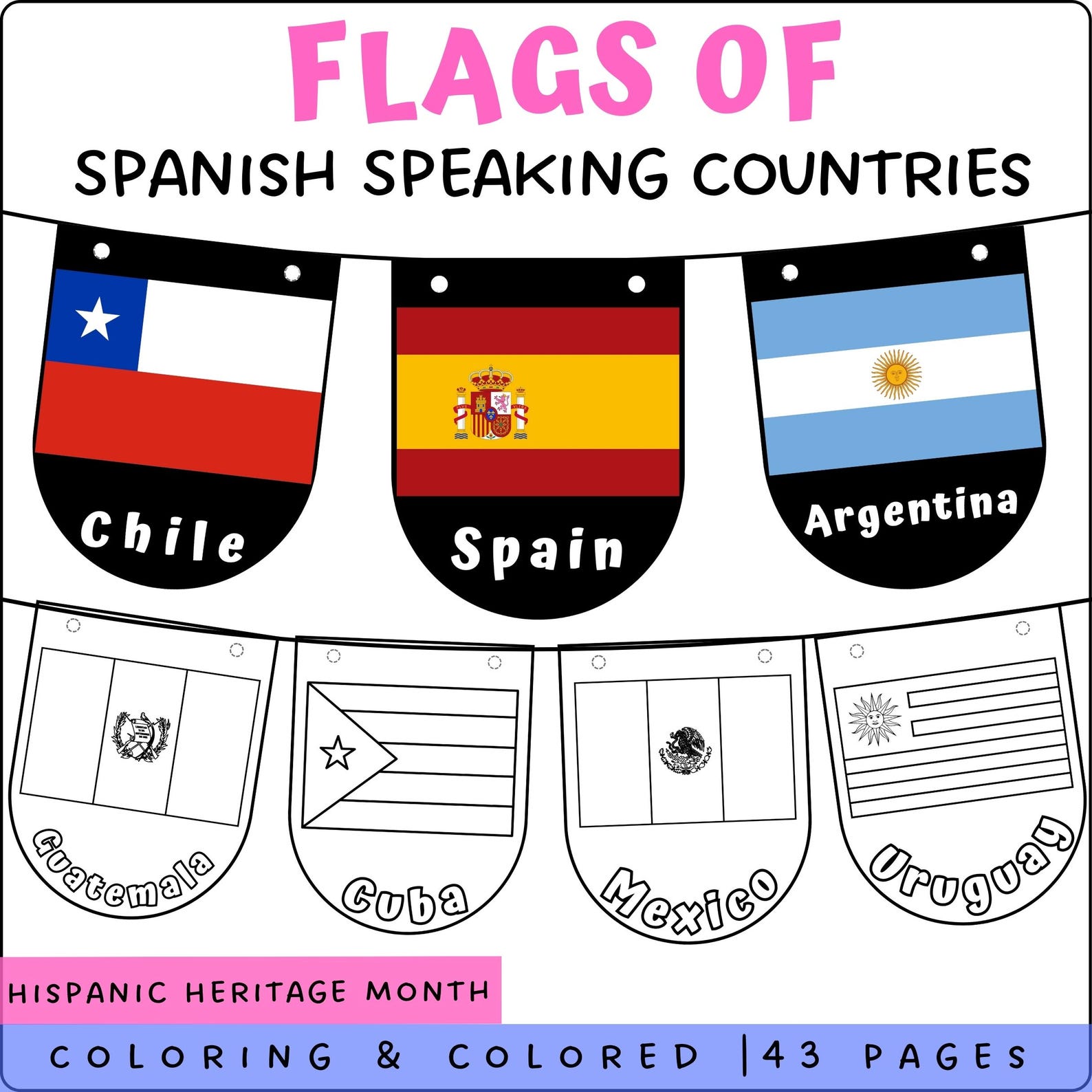 Flags of Spanish-speaking Countries & Coloring - Hispanic Heritage ...