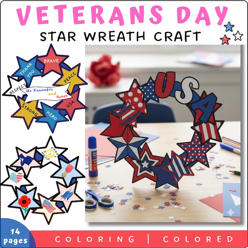 Patriotic Star Wreath Craft: Veterans & Memorial Day Activity (digital ...