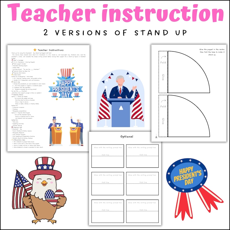 Presidents’ Day Stand-up President Puppets | 16 Presidents | Printable ...