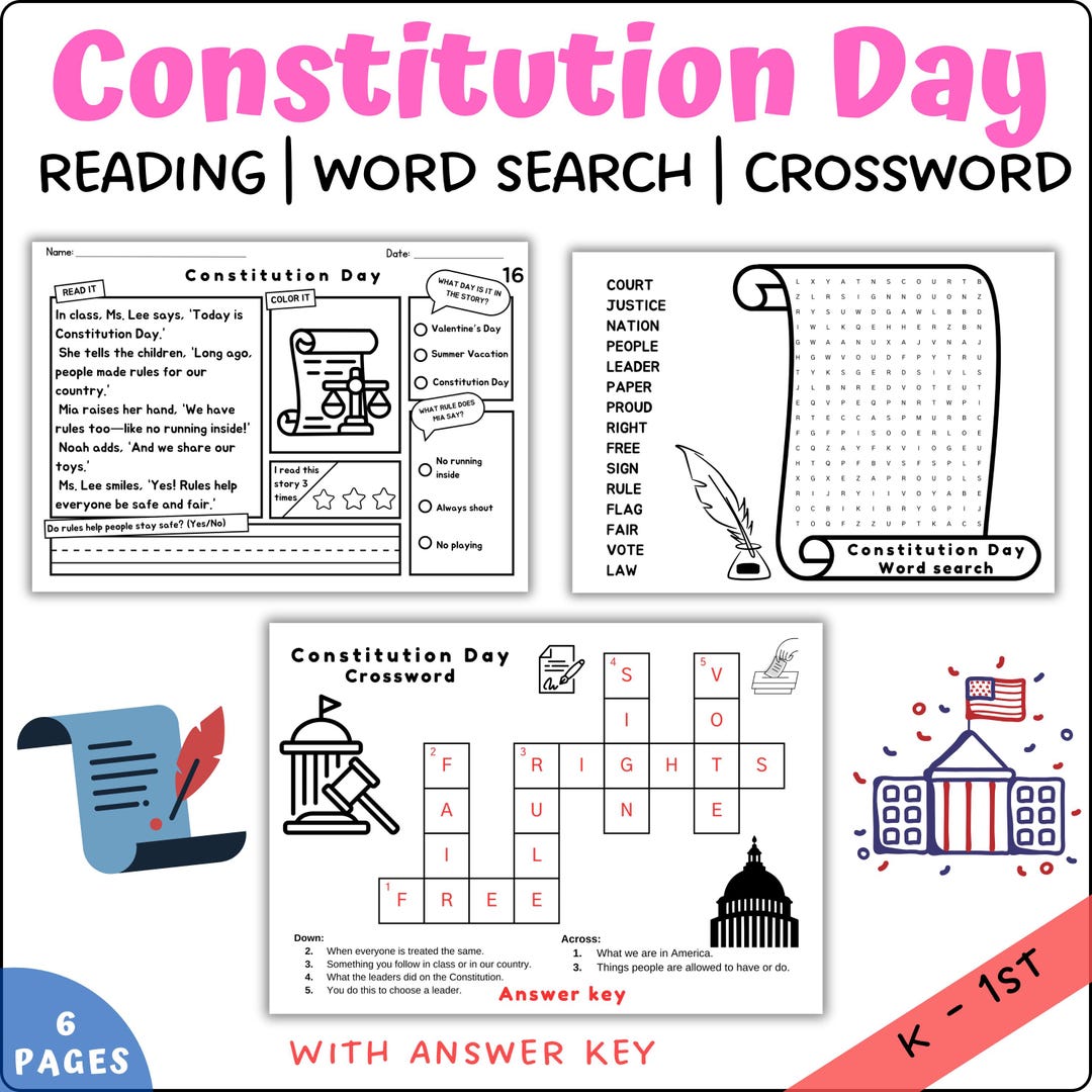 Constitution Day Activities for K–1st | Reading Comprehension, Word ...