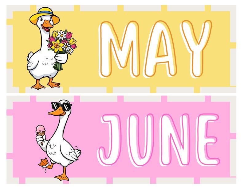 Silly Goose Calendar Months: Printable Classroom Bulletin Board Cards ...