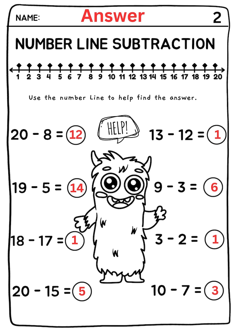Number Line Addition & Subtraction Worksheets: K-1st Grade (digital ...