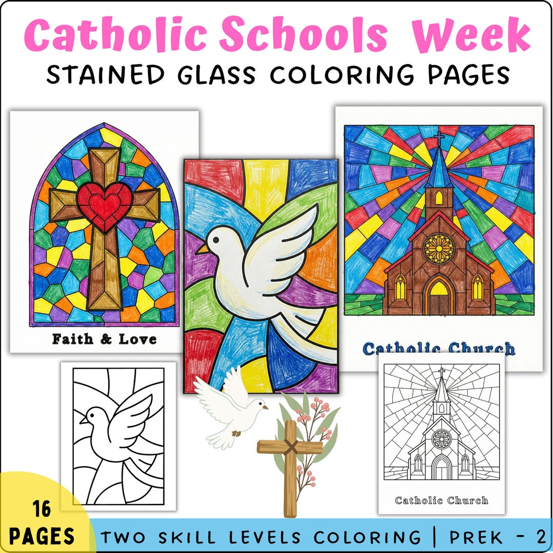 Catholic Schools Week Stained Glass Coloring Pages | Prek–2 | Faith ...