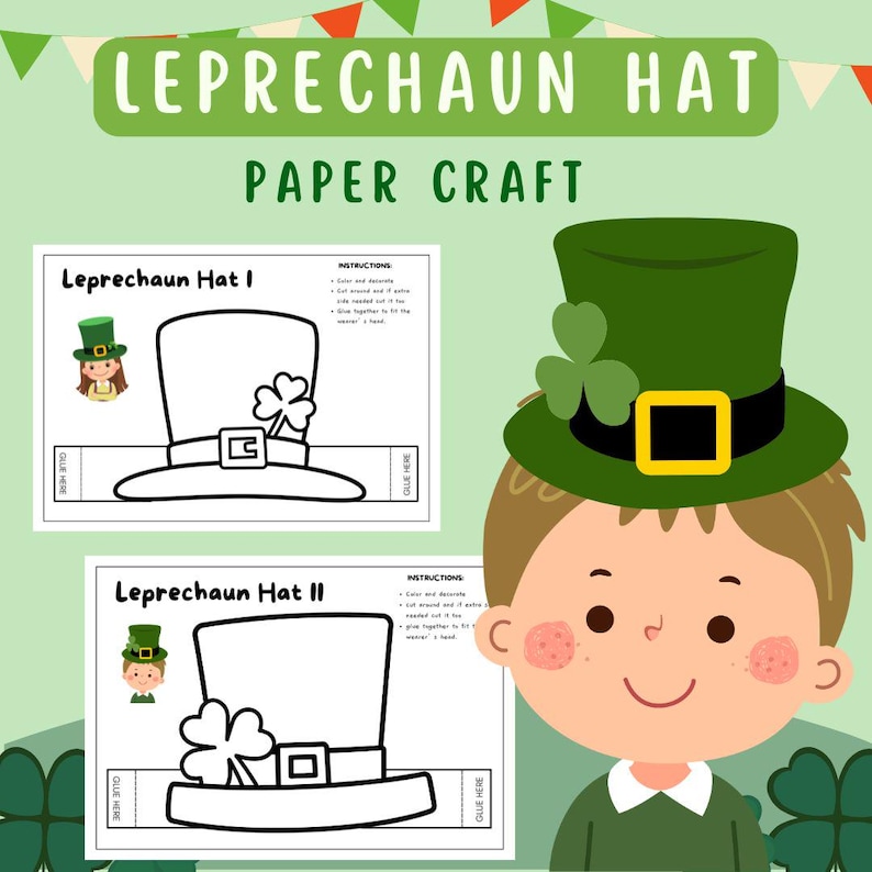 Leprechaun Hat Paper Crown: St. Patrick's Day Coloring Craft (instant ...