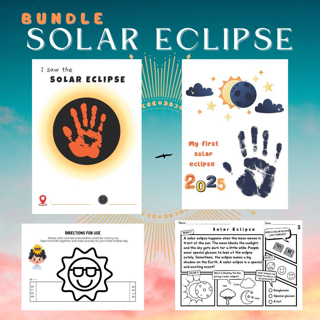 Solar Eclipse Craft Bundle: Handprint Art, Headband, Reading (printable ...